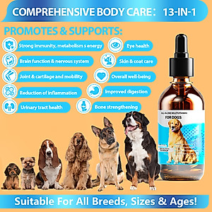 Dog Vitamins Liquid, 13-In-1 Dog Multivitamin Extra Strength to Improve Dog’s Digestive & Immune, Skin & Coat, Bone & Joint Health, 60 Ml Nature Dog Vitamins and Supplements for All Age Breed Size Dog