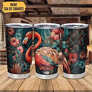 Hyturtle Personalized Gifts For Flamingo Lover - Flamingo Prints Custom Name Stainless Steel Tumbler 20oz With Lid - Idea Bird, Animal lover Gift For Women Girl On Birthday, Christmas