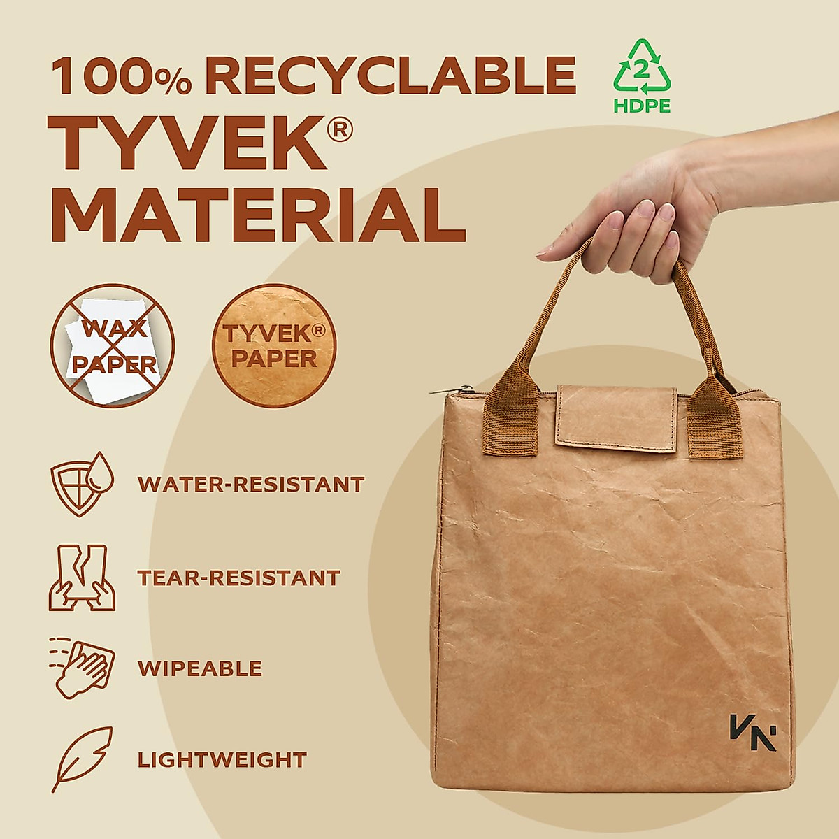 VonNova Lunch Bag Women, Lightweight and Water-Resistant Tyvek® Material, 1 Stainless Spork and pouch, Easy to clean Reusable Lunch Bag, Lunch box for Women, Lunch Tote, Insulated Lunch Bags for Women