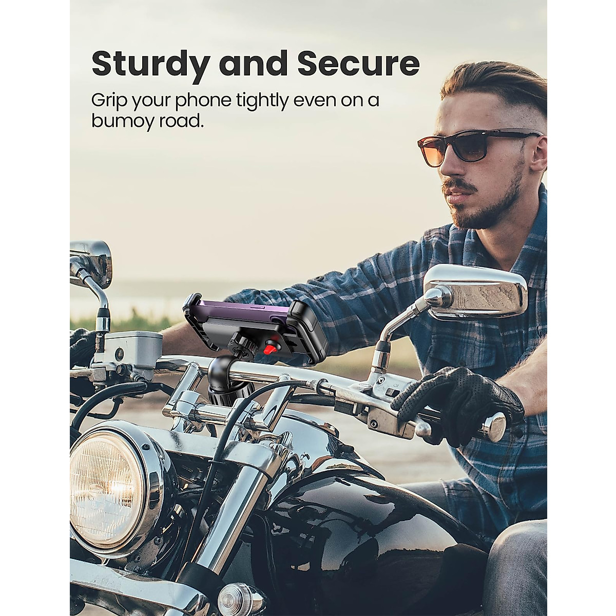 odbowuge Motorcycle Phone Mount Holder - [Triple Shock Protector] Upgrade Bike Phone Mount, Motorcycle Cell Phone Holder Fit iPhone More 4.7-7" Phone