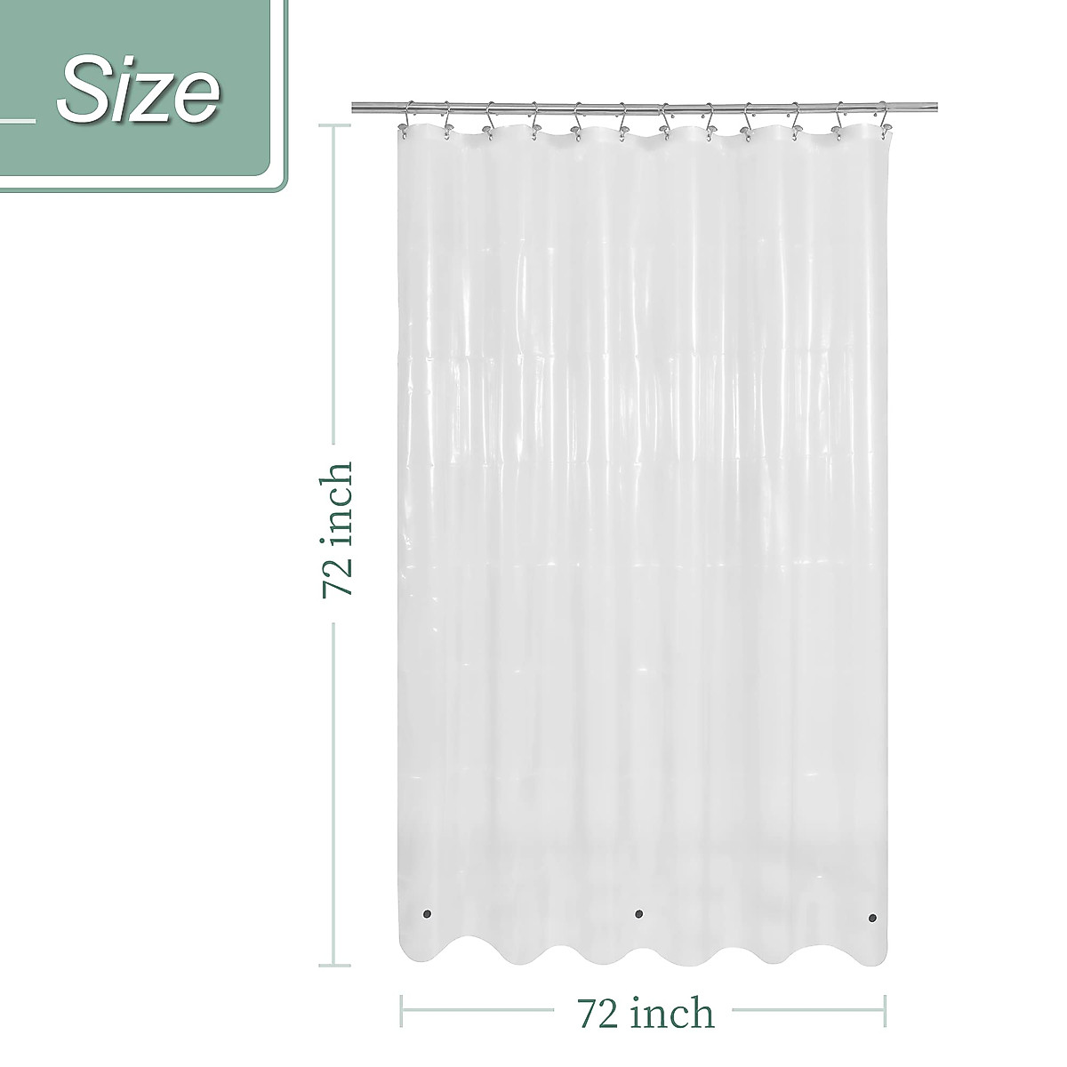 Mrs Awesome Shower Curtain Liner with Magnets: 72 x 72 Clear PEVA Plastic Shower Curtain for Bathroom, Lightweight & Waterproof, 72 x 72, Clear