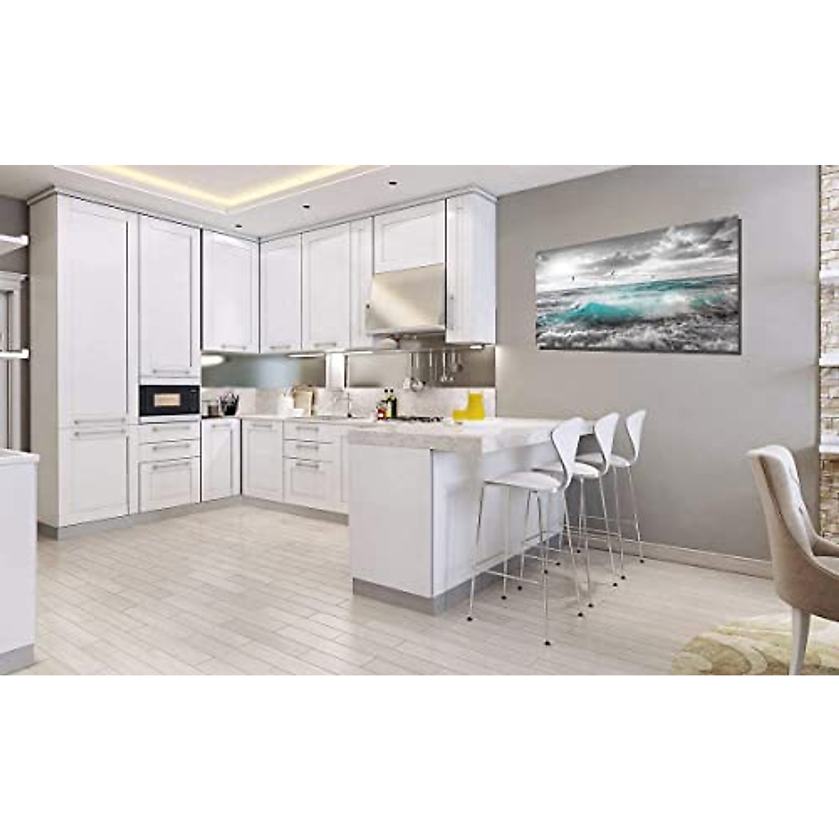 Framed Wall Art Canvas Ocean Decor Beach Theme Bedroom Large Sunset Blue Ocean Waves Seagulls Panels for Interior Bathroom Wall Décor Scenery Bed Dining Room Peel And Stick Decorative 24"x48"