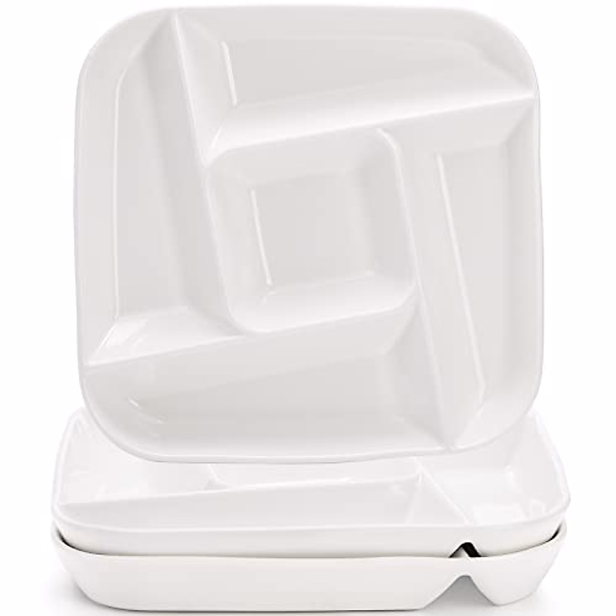 DEAYOU 3 Pack Ceramic Chip and Dip Serving Tray, Porcelain Divided Serving Platter, 10" Decorative Sectional Appetizer Plate, 5-Compartment Stoneware Relish Fruit Dish for Veggie, Snack, Entertaining