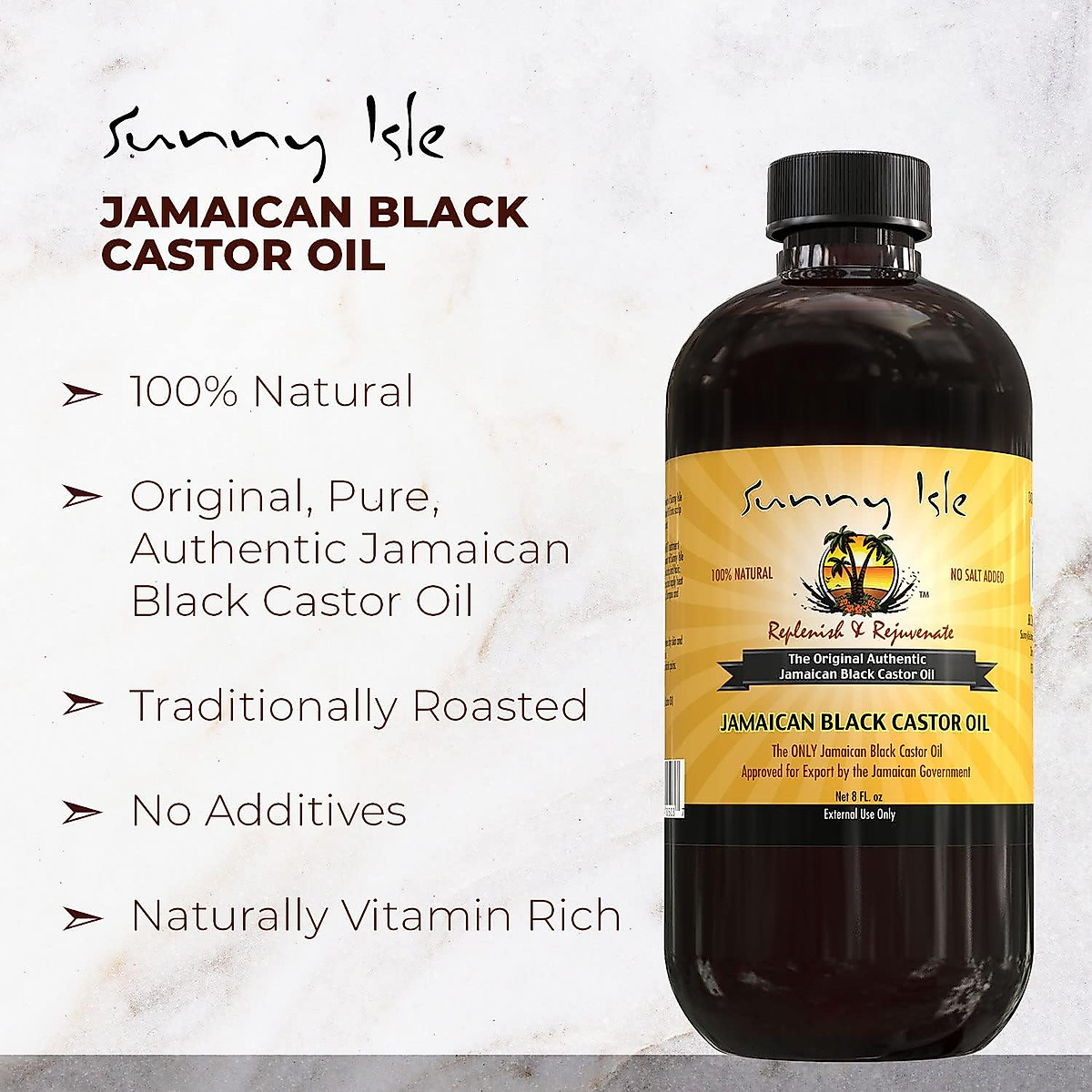 Sunny Isle Jamaican Black Castor Oil 8oz - Plastic PET Bottle | Hair Growth Oil, Eyebrows & Eyelashes, Scalp and Nail Care | Skin Conditioning