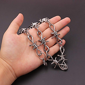 Unisex Gothic Barbed Wire Necklace - 20inches Gothic Jewelry Silver Barbed Wire Thorns Choker Chain Necklaces Punk Accessories Gifts for Women Men