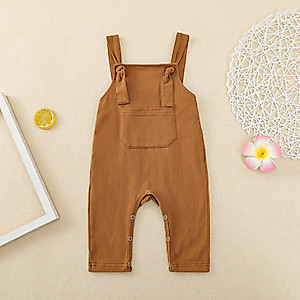 Aruzig Baby Boys Clothes for Gentleman Outfits Infant Boy Girl Suspender Pants Onepiece Jumpsuit Pocket Outfit (Brown, 6-12 Months)