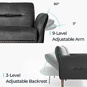 LINSY HOME Futon Sofa Bed, Velvet Sleeper Sofa with Mattress and Frame, Memory Foam Futon Couch for Small Spaces, Living Room, Dark Grey