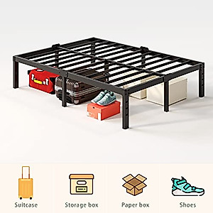 California King Bed Frames 18 in Heavy Duty Tall Metal Cal King Platform Mattress-Foundation Support up to 3000Lbs No Box Spring Needed Easy Assembly Under Bed Storage Noise Free.XTFei