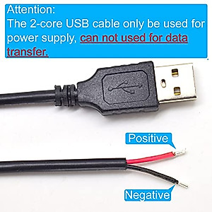 2pcs 1M/3.3Ft 20AWG USB 2.0 Male Plug 2pin Wire DIY Pigtail Cable 5V 5A Black USB Power Cable