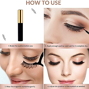 FEITA Upgraded Magnetic Eyelashes Kit with Eyeliner - 10 Pairs Magnetic False Lashes Natural Look with Applicator, 2 Tubes Magnetic Eyeliner - Easy to Apply & No Glue Needed Black