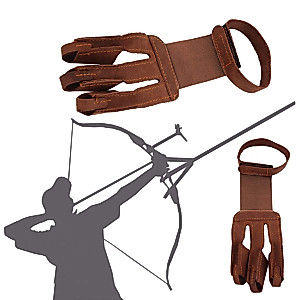 Yuehuam Arm Guard Finger Protective Gloves 3- Finger Design Archery Protect Glove Pull Bow Arrow Archery Shooting Glove Leather Single Glove