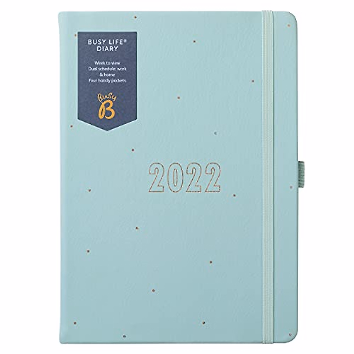 Busy B Busy Life Diary January to December 2022 - A5 Blue Faux Leather Week to View Planner with Dual Schedules, Pen Holder and Pockets