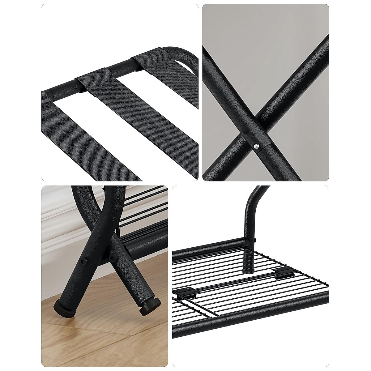 NEFROM Luggage Rack Pack of 2, Foldable Suitcase Stand with Storage Shelf, Metal Luggage Holder for Guest Room, Bedroom, Hotel LR-BK-2
