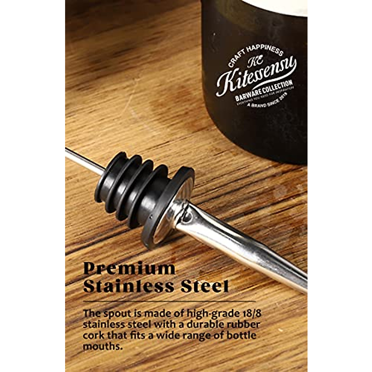 KITESSENSU 14 Pack Liquor Pourers, Stainless Steel Liquor Bottle Pourers for Alcohol, Bar Accessories Pour Spouts with Rubber Dust Caps