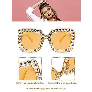 Frienda Oversize Square Glitter Sunglasses Sparkly Sunglasses Retro Thick Frame Sunglasses