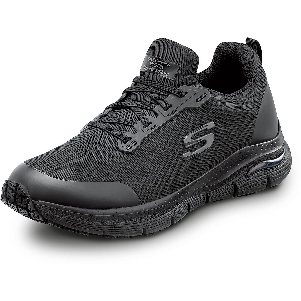Skechers Work Arch Fit Jake, Men's, Black, Slip On Athletic Style, MaxTrax Slip Resistant, Soft Toe Work Shoe (9.5 M)