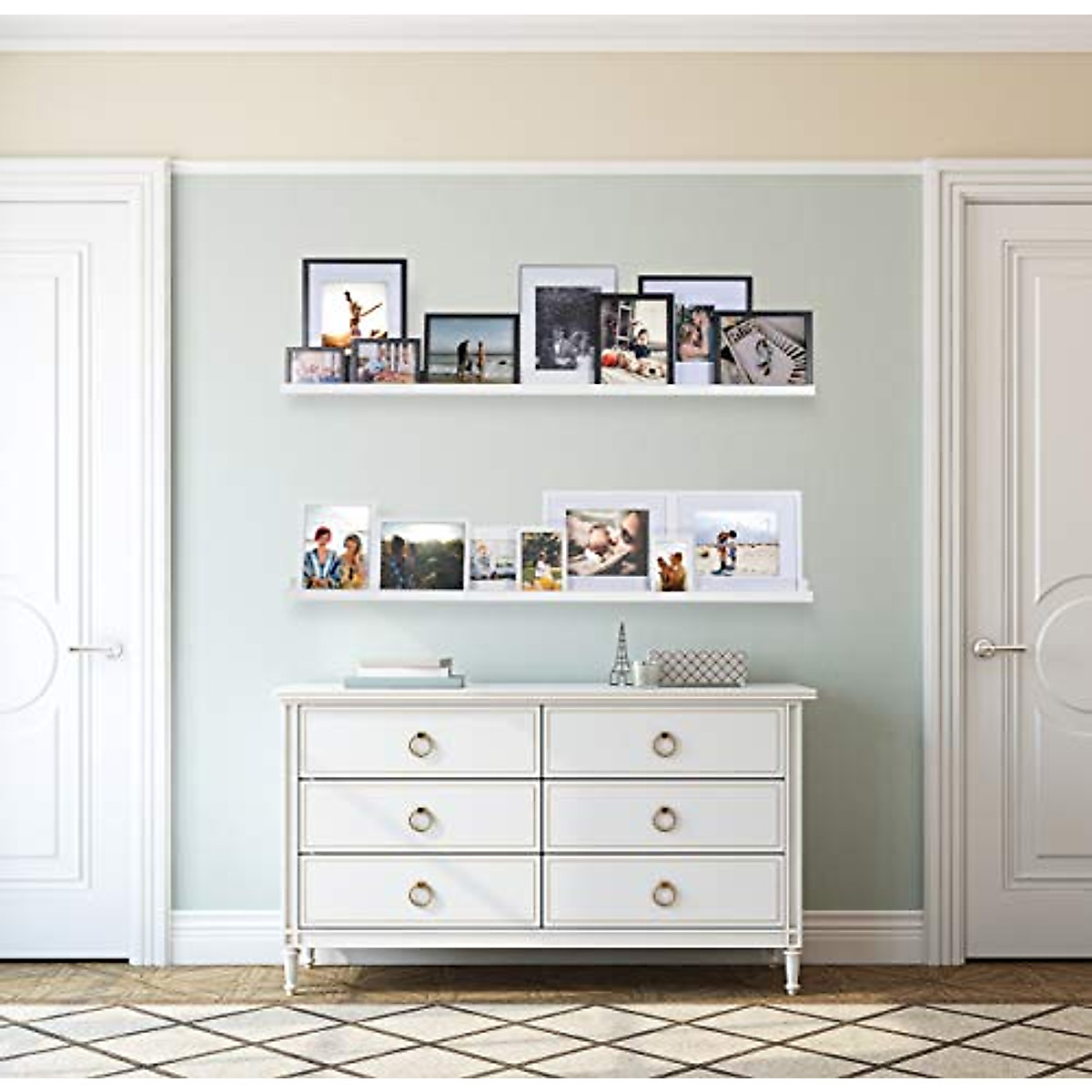 Wallniture Denver White 60 Inch Floating Shelves for Wall, Narrow Picture Ledge Shelf Set of 2,Wood Long Wall Shelves