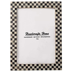 Handicrafts Home Bone Inlay Picture Frames Chic Boho Wall Décoration Photo Frame (Grey-White, 5x7 Inches)