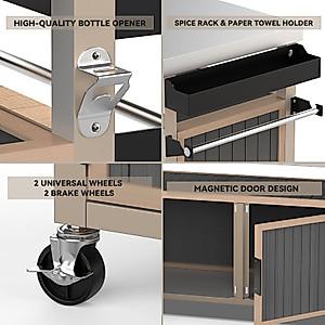 Skyflame Outdoor BBQ Storage Cabinet with Wheels, XL Stainless Steel Tabletop Grill Cart for Food Prep, Portable Kitchen Island Grilling Accessory for Patio, Backyard, Home Party, Bar