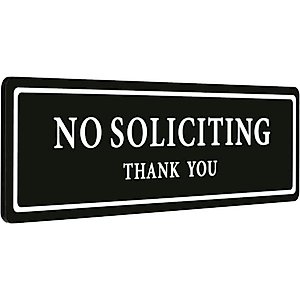 No Soliciting Sign for House (with Strong Adhesive Tape), 8.2" x 2.4" Premium Durable No Soliciting Signs for Home, No Solicitation Signs for Front Door/Wall/Window, Clear and Easy to Read