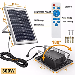 TFKK 300W Solar Street Lights Outdoor, 30000LM Solar Parking Lot Lights Lamps, IP65 Waterproof Solar Flood Lights with Remote Control for Basketball Court, Road, Garden, Yard