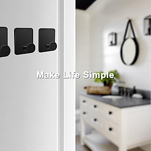 KIKETECH Adhesive Towel Hooks Bathrooms - Matte Black Heavy Duty Black Hooks for Door, Stainless Steel Waterproof Hooks for Hanging Towel Robe Hook Rack, 3 Packs Moonless