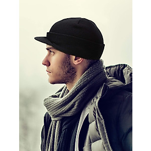 SATINIOR Men's Knit Cap with Brim Beanie Hat Warm Thick Hat for Outdoor (Black, Dark Gray, 2)