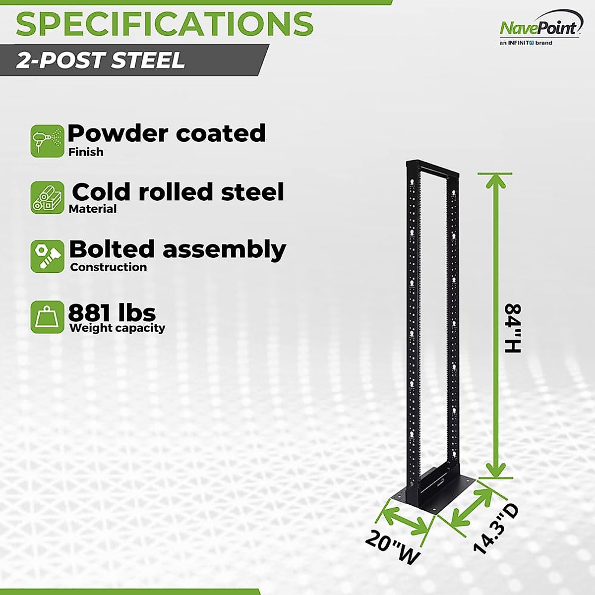 NavePoint 45U 2 Post Open Frame Server Rack for 19 Inch Equipment, AV, Networking, Data & IT Devices, 2-Post Rack 45U 881lbs Weight Capacity, Black
