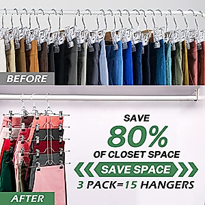 Pants Skirt Hangers Space Saving - DOIOWN Skirt Hangers for Women 5 Tier Pants Skirt Hangers with Clips Non Slip Metal Clothes Hangers for Jeans, Scarf, Shorts Closet Organizers and Storage 3 Pack