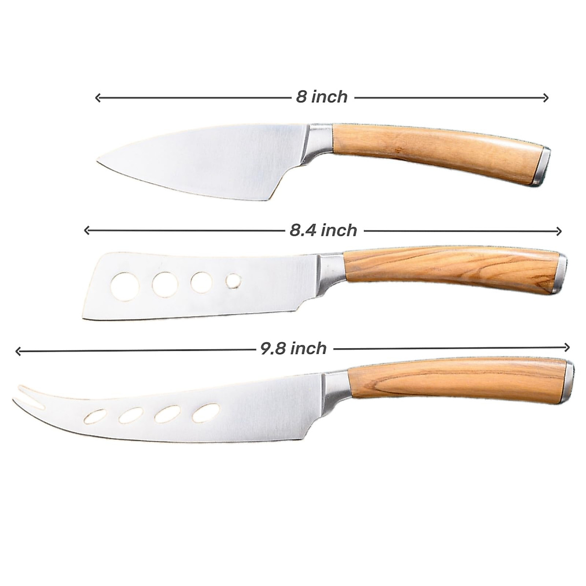 3 Piece Cheese Knife Set for Charcuterie Board, Olive Wood Stainless Steel Cheese Knives, Perfect for Hard and Soft Cheese Slicer and Cutter