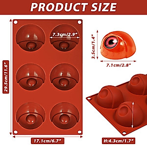 Webake Eyeball Jello Mold Silicone Halloween Jello Mold Shaped with Scary Eyes for Cake, Jelly, Hot Cocoa Bomb, Soap, 6-Cavity Semicircle Ball Mold for Halloween Trick or Treat Party