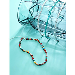 Hicarer Women Bead Choker Necklace Colorful Bohemian Seed Bead Chain Women Boho Hawaiian Tiny White Turquoise Layered Collar