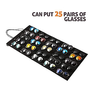 KGMCARE Sunglasses Organizer Storage- Hanging Eyeglasses Wall Pocket Mounted,Eyewear Display,25 Slots (Black, Large)