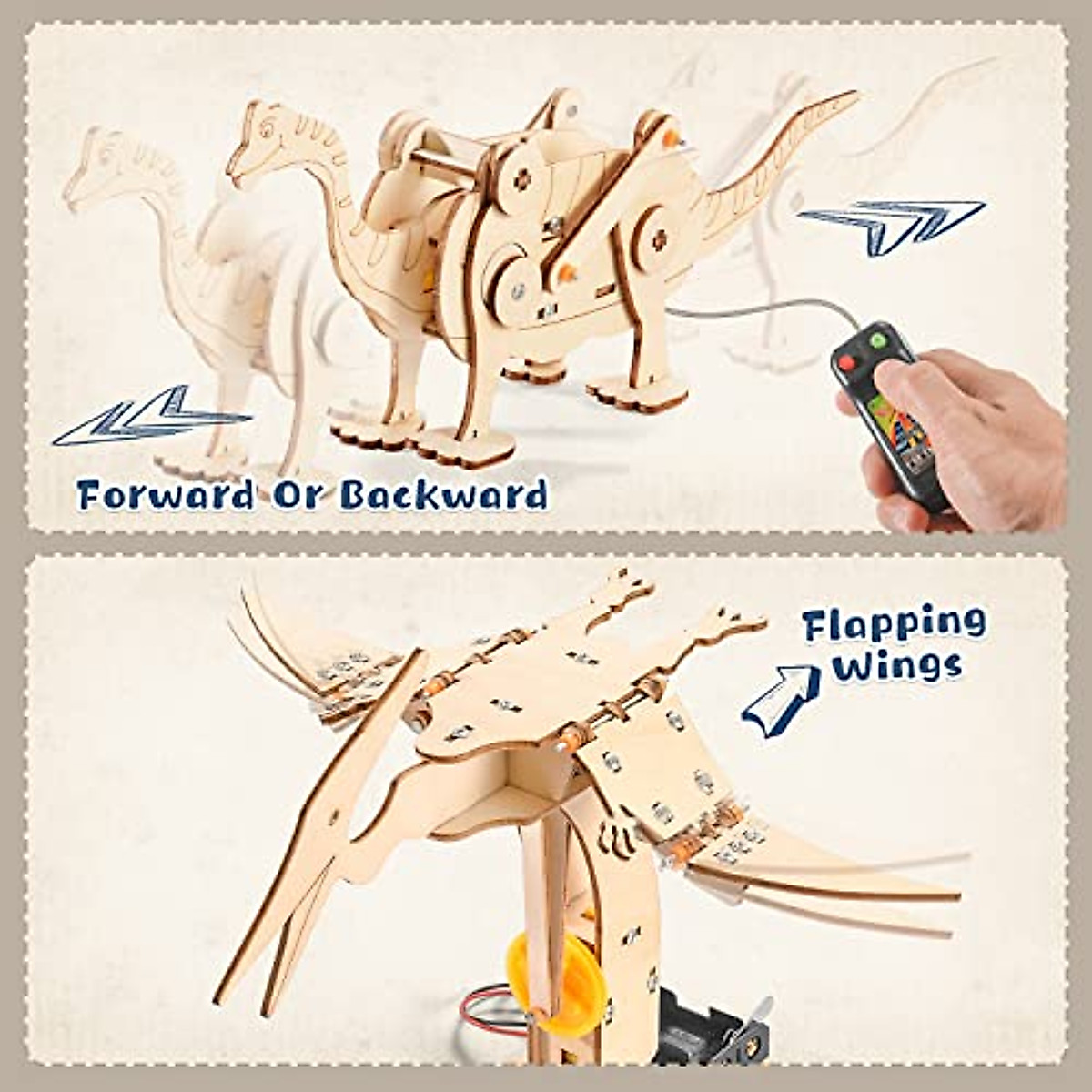 STEM Projects Kits for Kids Age 8-10-12, 4 in 1 3D Wooden Puzzles Dinosaur Craft for 6-8, Building Toys for Boys Ages 8-12, Wood Woodworking Model Kits, DIY Dino Robot Kit
