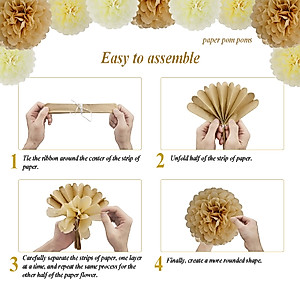 Envibe Boho Party Decor, Paper Pom Poms for Bridal Shower, Wedding, Baby Shower, Engagement Party, Boho Birthday Decorations, 32 Pcs Paper Flowers Decorations for Party.
