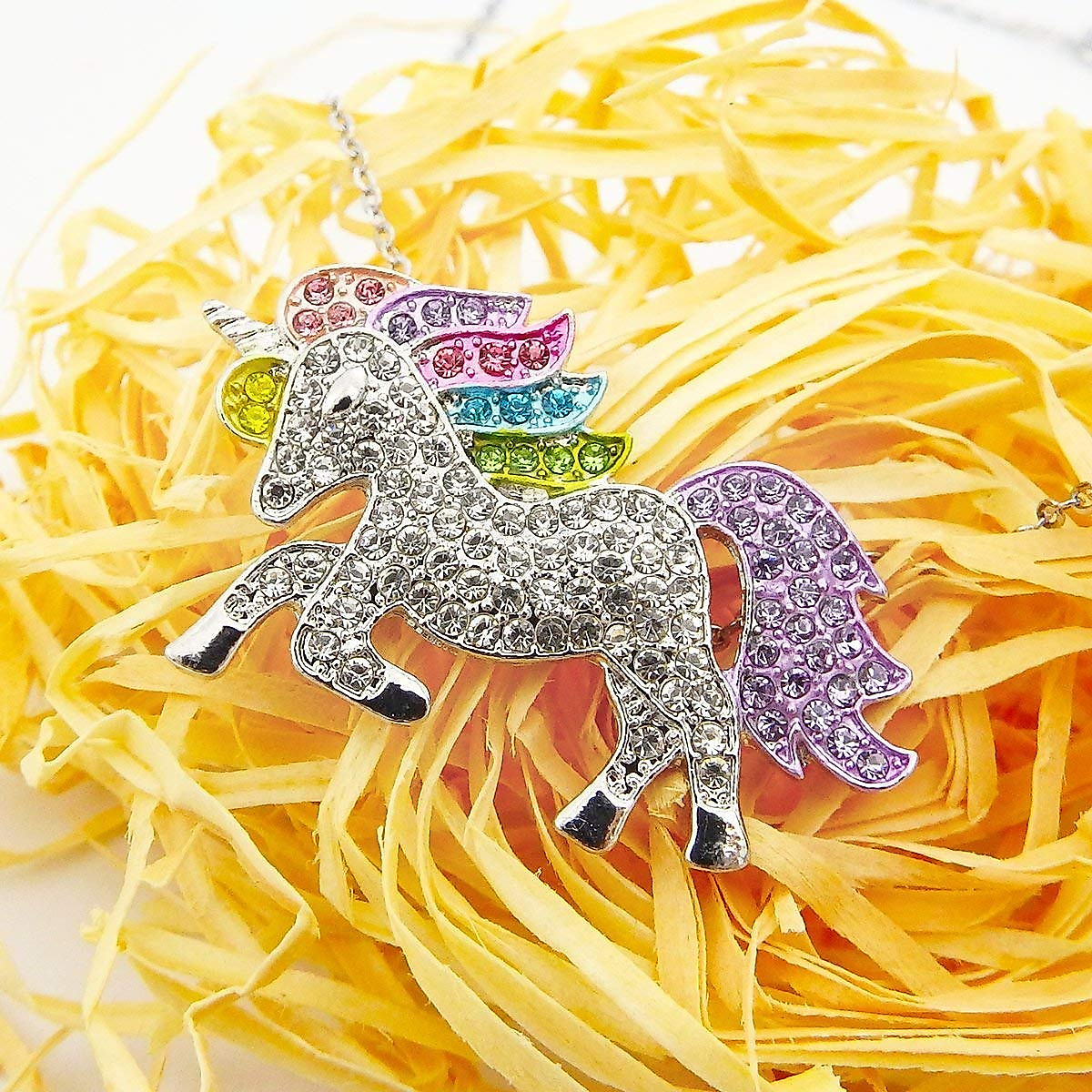 ALoveSoul Silver Rainbow Unicorn Pendant Necklace Fashion Necklace Gift for Women (Silver)