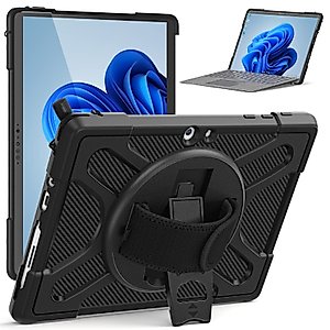 Junfire Protective Case for Microsoft Surface Go 4 (2023)/Surface Go 3 (2021)/ Surface Go 2 (2020), Rugged Surface Go Case with Hand Strap/Kickstand, Compatible with Type Cover Keyboard-Black