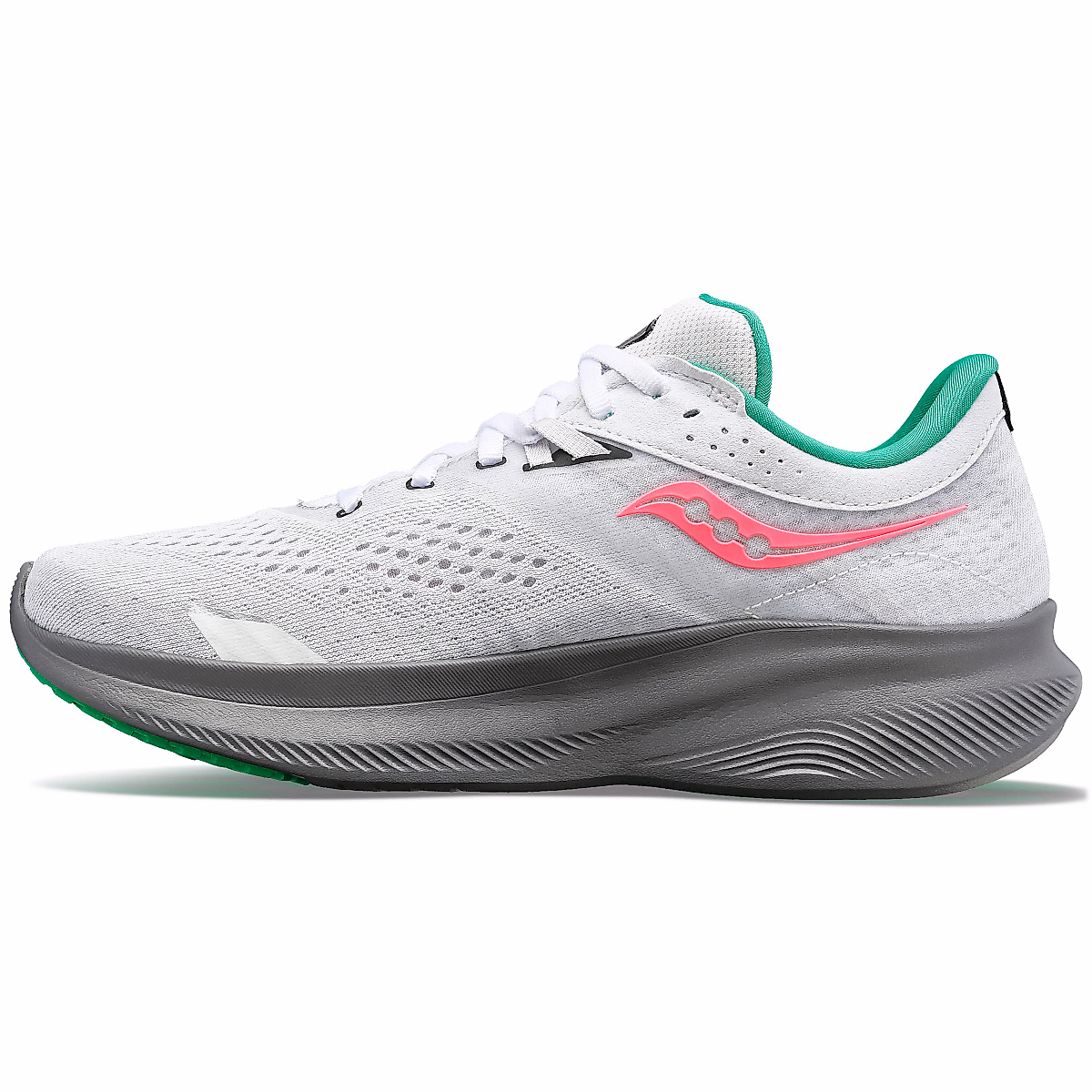 Saucony Women's Ride 16 Sneaker, White/Gravel, 10