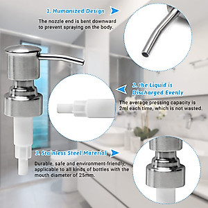 MroMax 304 Stainless Steel Soap and Lotion Dispensers Replacement Pump for 28/400 Bottles Jars,Bathroom Screw Lotion Pump Head, Silver 2Pcs