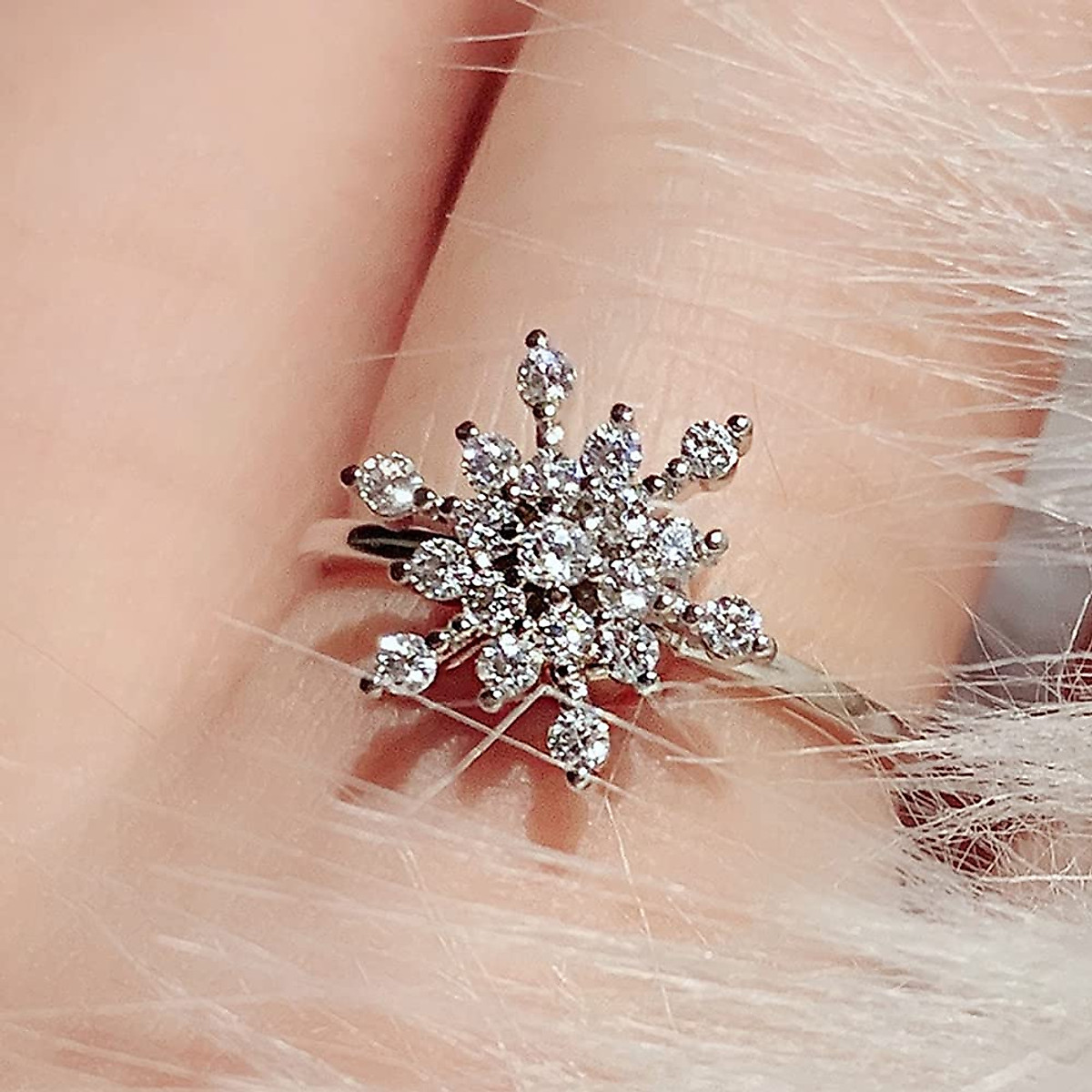 Christmas Snowflake Open Band Rings for Women Cubic Zirconia Stress Relief Spinner Anxiety Tail Finger Coil Rotate Freely Inspirations Stacking Ring Adjustable Charm Birthday Xmas Jewelry Gifts