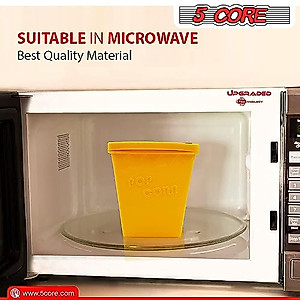 5 Core The Original Microwave Popcorn Popper, Silicone Popcorn Maker W/Lid, Reusable Jumbo Microwavable Bowl Pair - Hot Air Popper - No Oil Required - BPA-Free & Dishwasher Safe (Yellow) 2 Pack