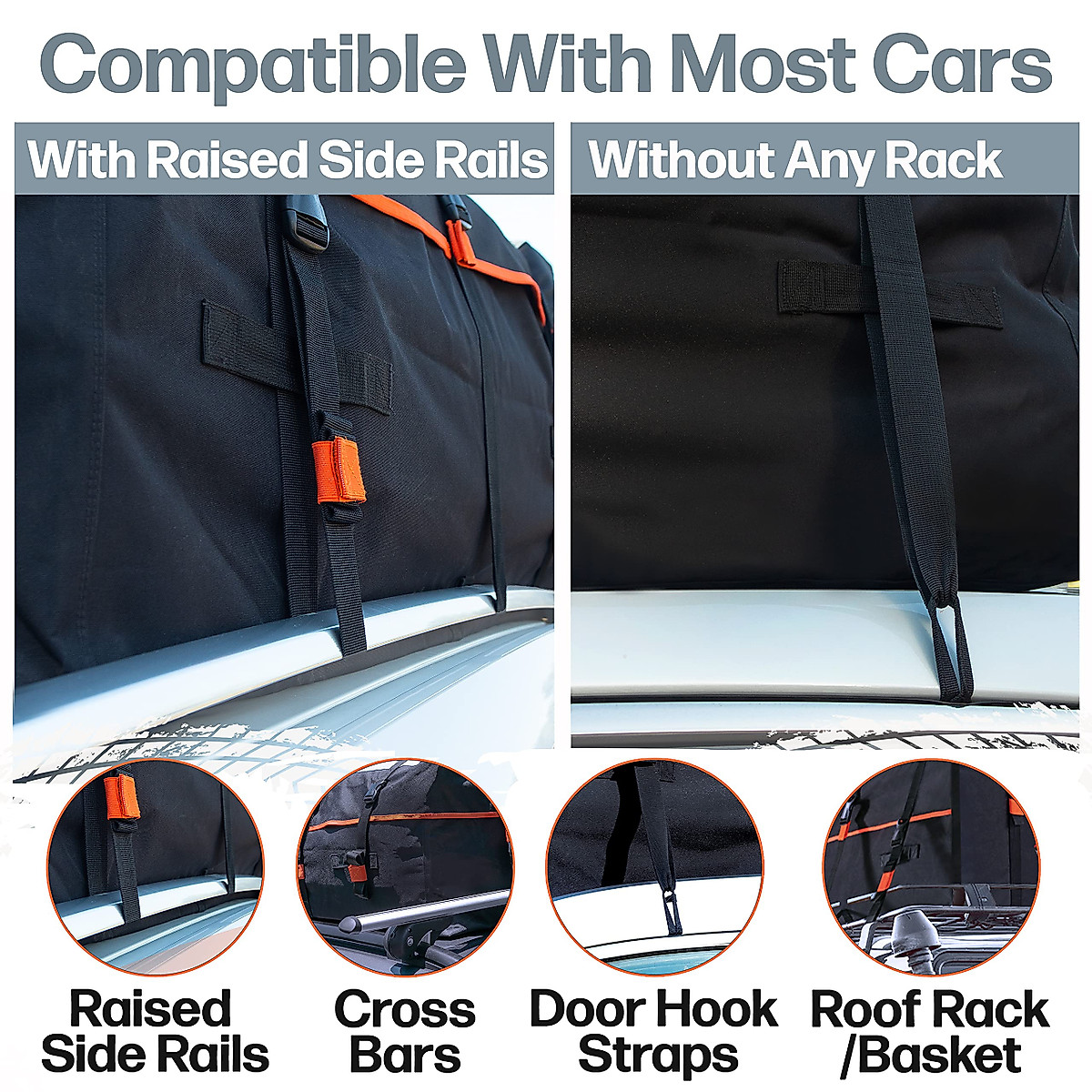 RoofPax Expandable 15/19 cft. Car Rooftop Cargo Carrier Bag Waterproof Storage Including Double Zippers Integrated Mat 10 Heavy-Duty Tie-Down Straps fit Cars with/Without Roof Top Rack or Side Rails
