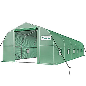 YITAHOME 30x10x6.5ft Greenhouse Large Heavy Duty Outdoor Greenhouses Walk in Tunnel Green House Gardening Upgraded Galvanized Steel Frame Ropes Zipper Doors 7 Crossbars Garden, Green