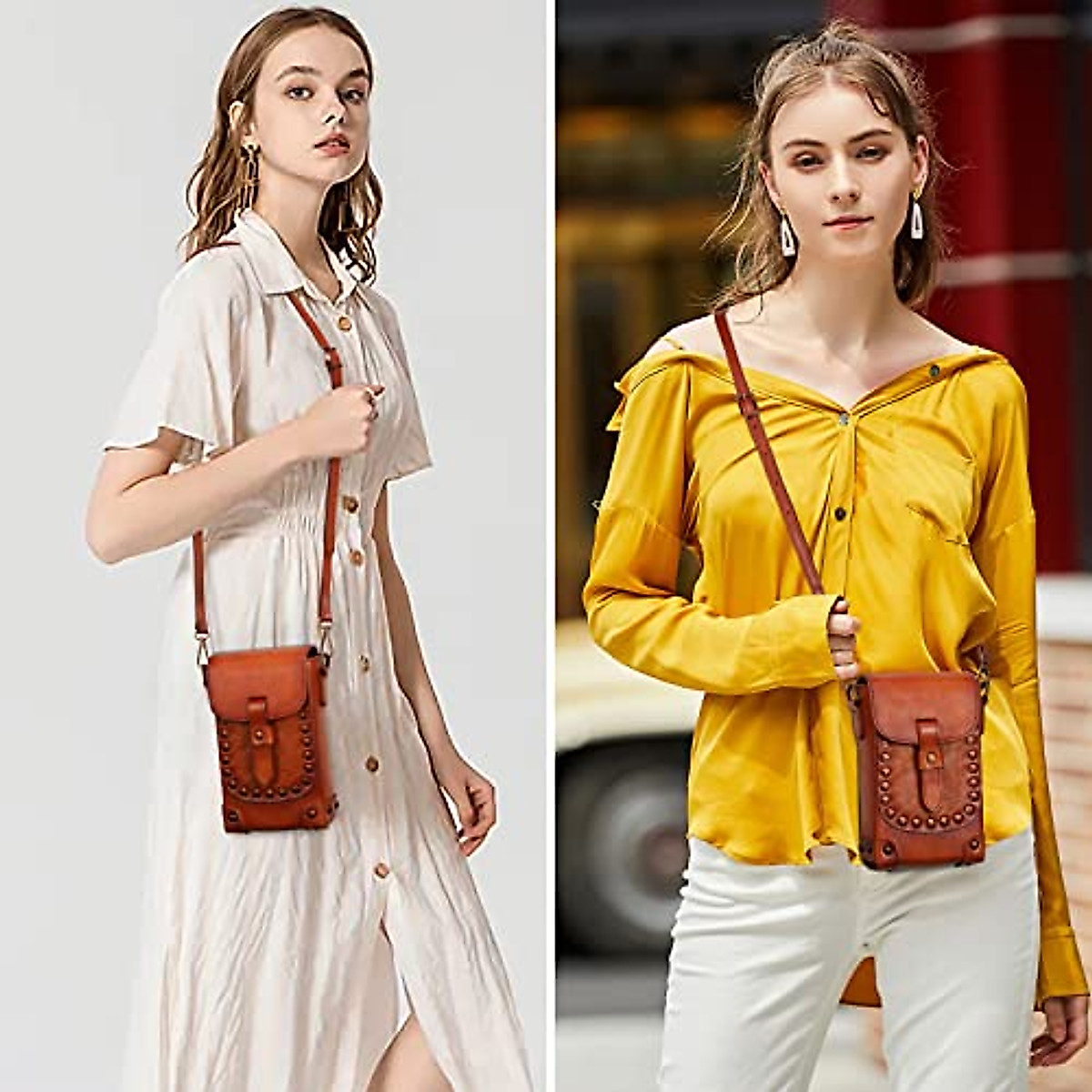 Montana West Crossbody Handbag Genuine Leather Shoulder Bag Mini Vintage Cell Phone Purse for Women Brown MWG02-9062_BR