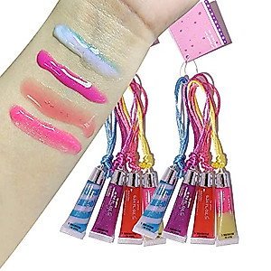 M&U Lip Gloss Necklace Set for Kids, 4 Pcs Assorted Flavors Moisturizing Shimmer Glossy Lip Party Favor Make-up for Girls and Teens Ages 5+