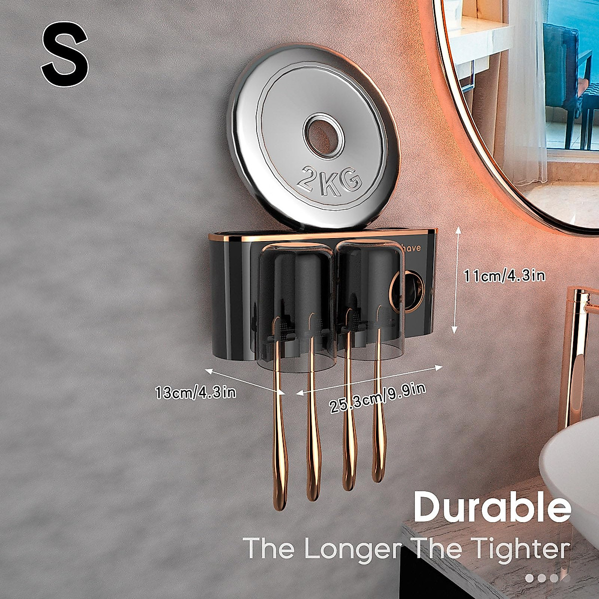 iHave Toothbrush Holders Bathroom Accessories with Toothpaste Dispenser, 2 Cups Toothbrush Holder Wall Mounted Bathroom Decor