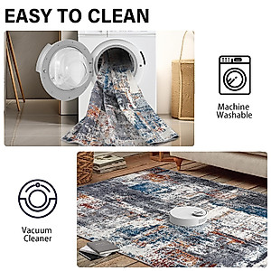 HOYAWU 5x7 Washable Area Rug, Non Slip Abstract Rugs, Soft Faux Wool Living Room Rug, Low Pile Rugs for Living Room Bedroom Dining Room, Grey