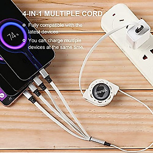 2 Pack 4 in 1 Multi USB Retractable Charger Cable,Fast Multiple Charging Cord Adapter with Dual Phone/USB-C/Micro-USB Port Adapter, Fast Charging Compatible with Cell Phones Tablets Universal Use