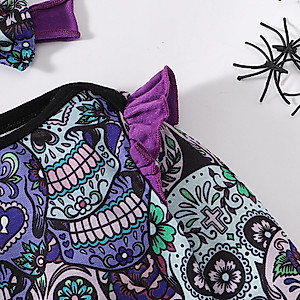 LYSMuch Newborn Baby Girl Outfits Skull Print Baby Jumpsuit Halloween Long Sleeve (3-6 Months, Purple)