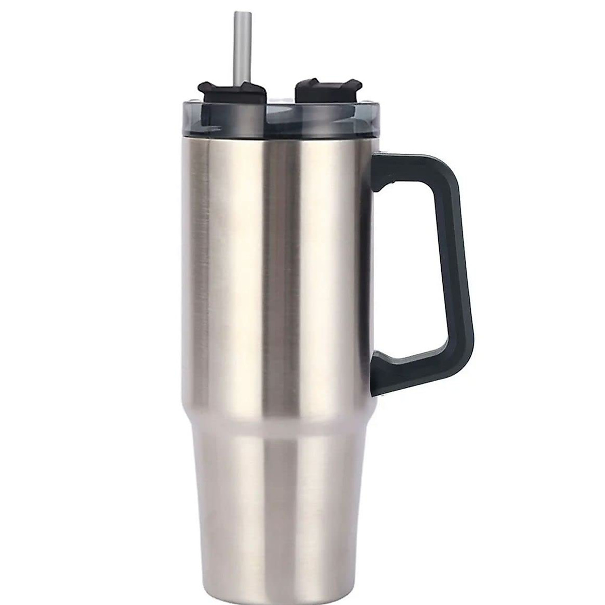 40 oz tumbler with straw lid handle, stainless steel insulated bottle, travel mug for hot and cold drinks, keeps 8 hours hot and 12 hours cold, simple and modern (Stainless Steel)